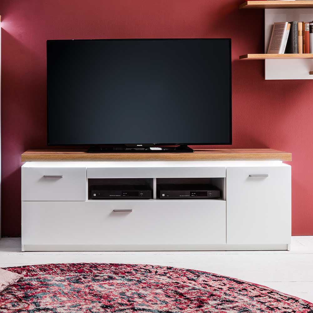 TV Board in Weiß und Wildeiche Optik LED Beleuchtung - Shop Ambiente ...