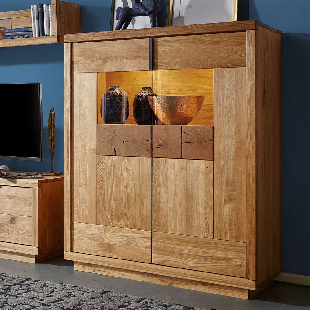 Wohnzimmer Highboard aus Wildeiche Massivholz 140 cm hoch - Shop ...